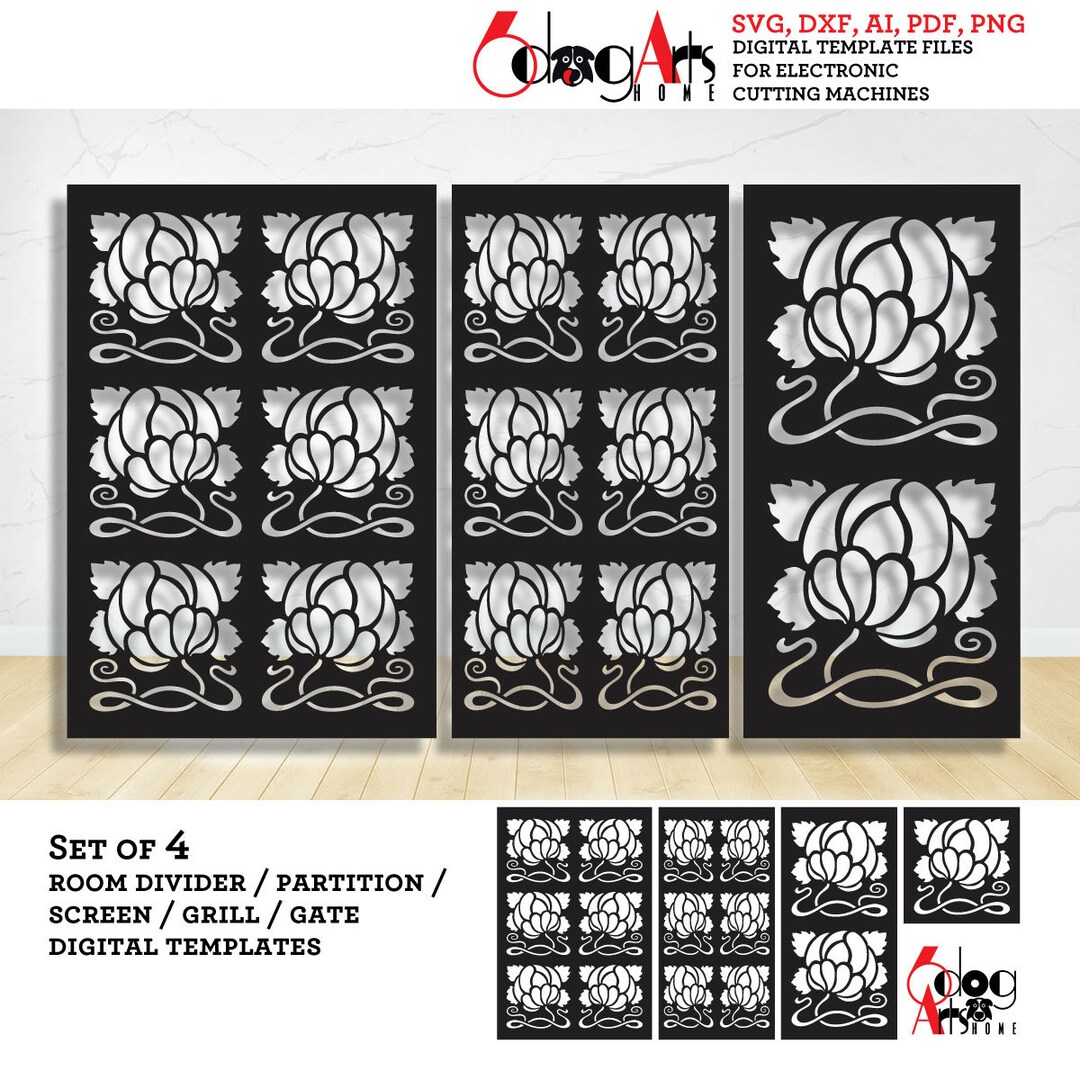4x Art Deco SVG DXF Wall Decor Room Divider Partition Privacy Screen ...