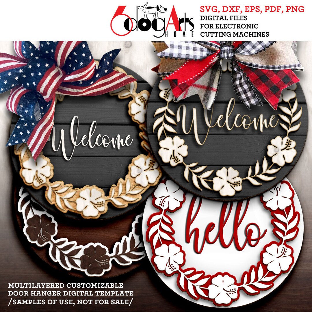 Multilayer Hibiscus Wreath Door Hanger Template for Glowforge Laser ...