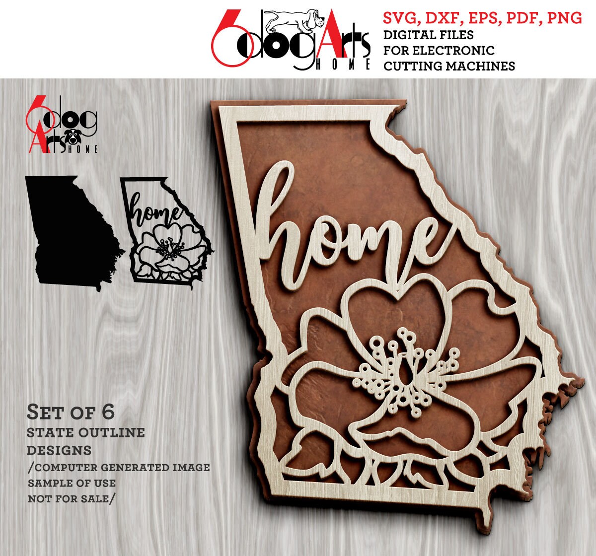 6 Georgia State Outline Home Wall Decor Layered Templates Vector ...