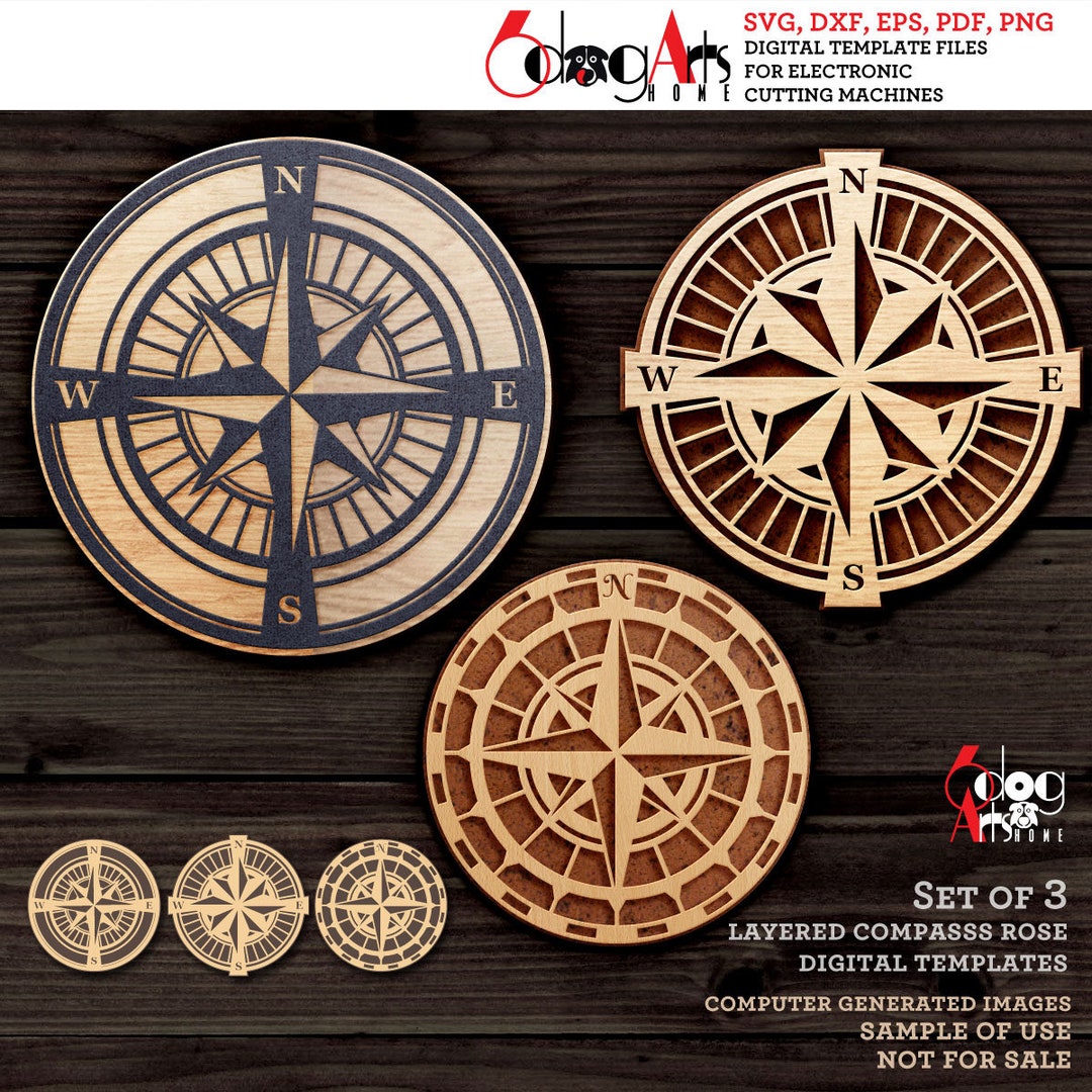 Layered Compass Rose Digital Templates (set of 3) SVG DXF Files Wood ...