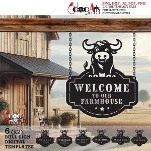 6 (x2) Bull Welcome Sign Digital Templates Vector SVG DXF Files Instant ...