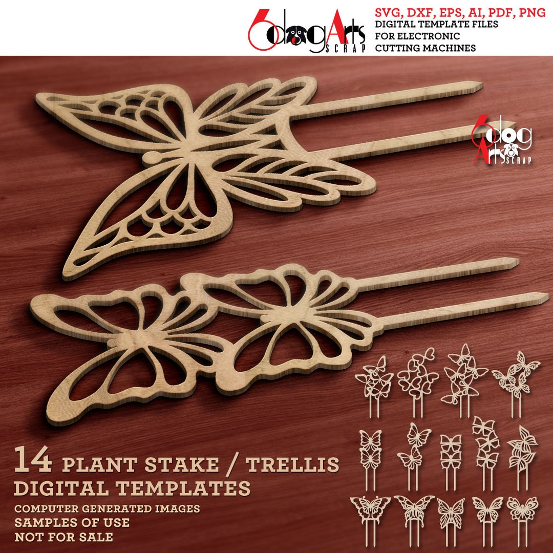 14 Butterfly Plant Trellis Stake Templates Vector Digital SVG DXF Files ...