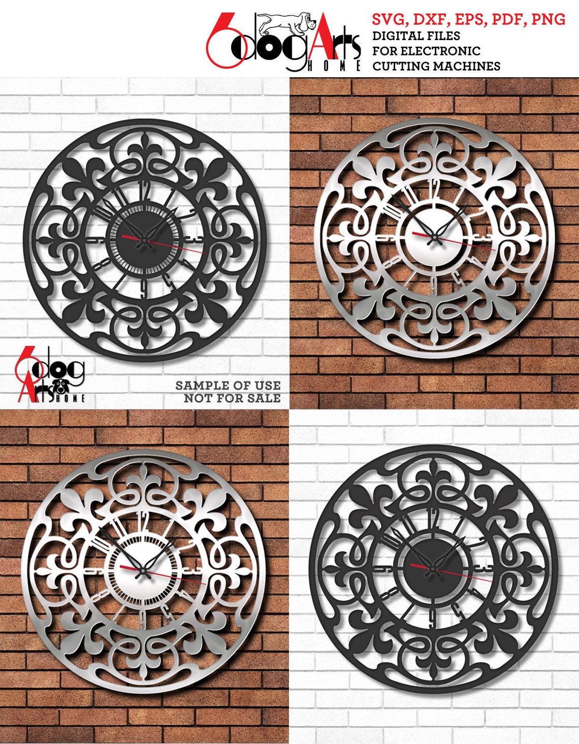 2 Filigree Wall Clock Templates Digital Vector Files Svg Dxf Instant ...