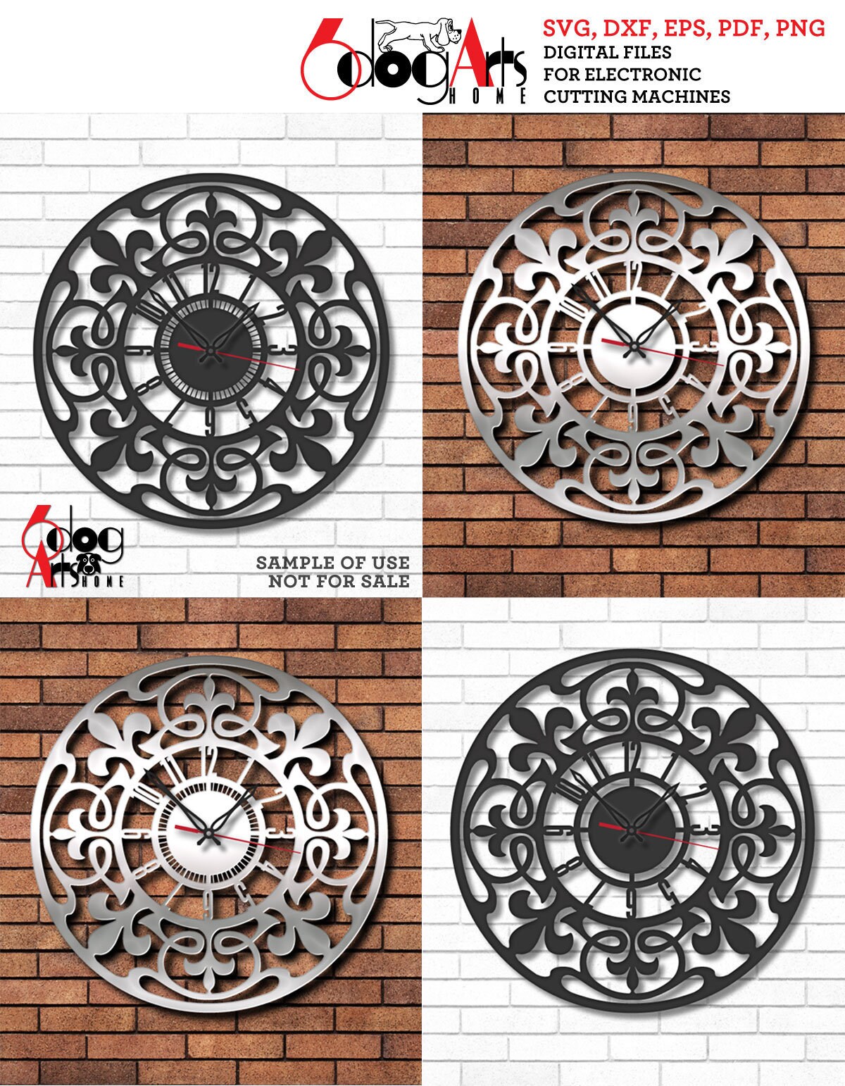 2 Filigree Wall Clock Templates Digital Vector Files Svg Dxf Instant ...