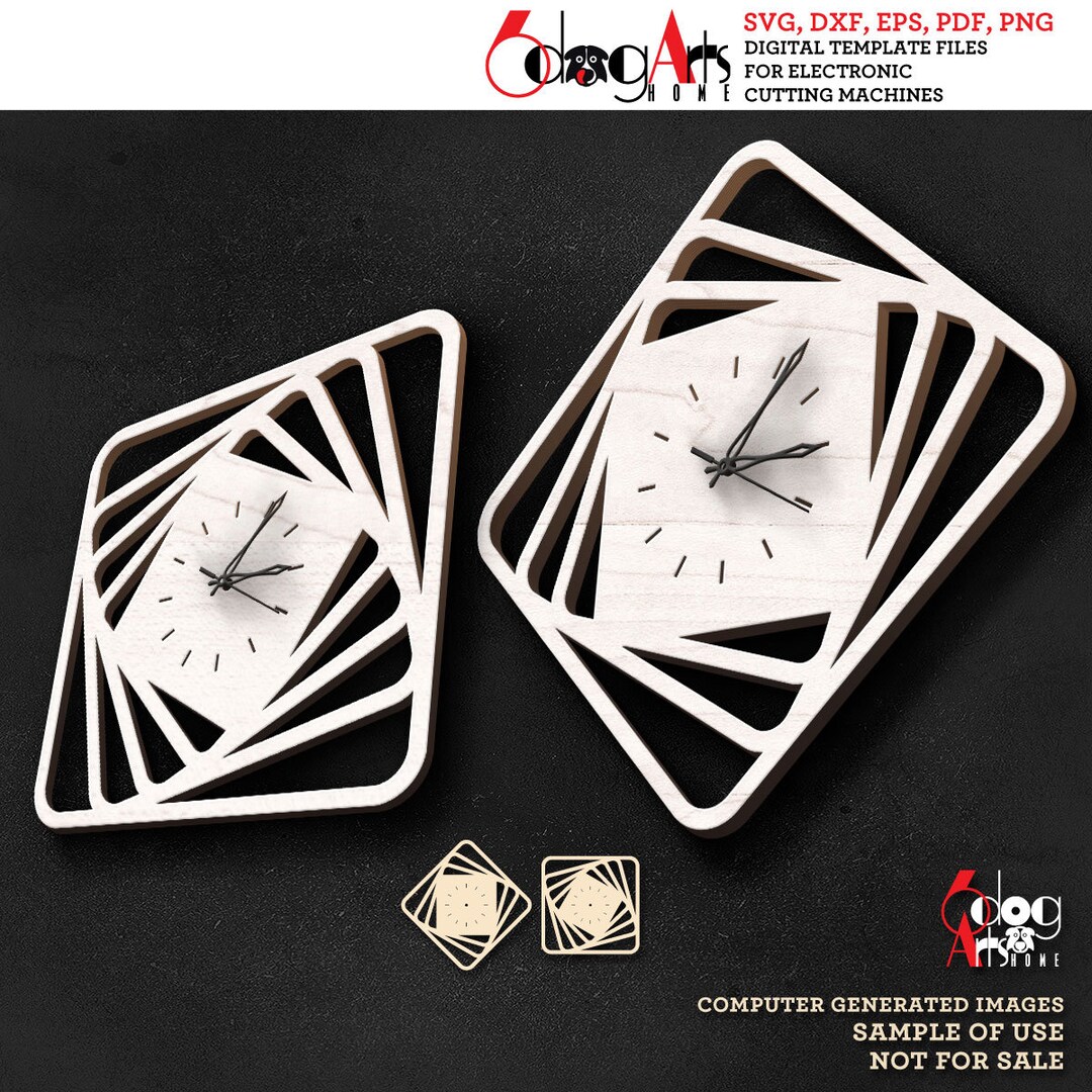 2 Minimalist Wall Clock Templates Digital Vector Files Svg Dxf Download ...