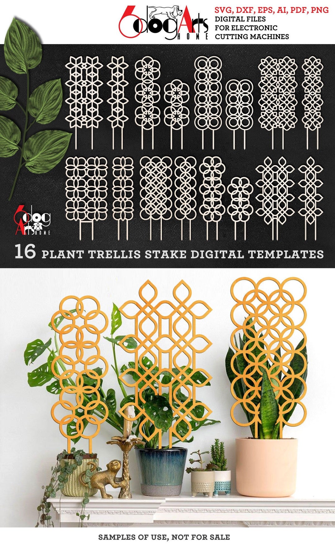 16 House Plant Trellis Stake Templates Vector Digital SVG DXF Files ...