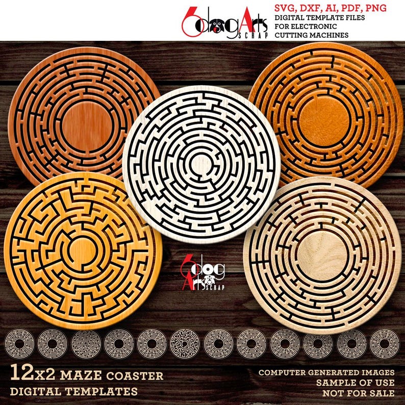 12 Maze Coaster Trivet Templates Bandle SVG DXF Digital Files for Cnc ...