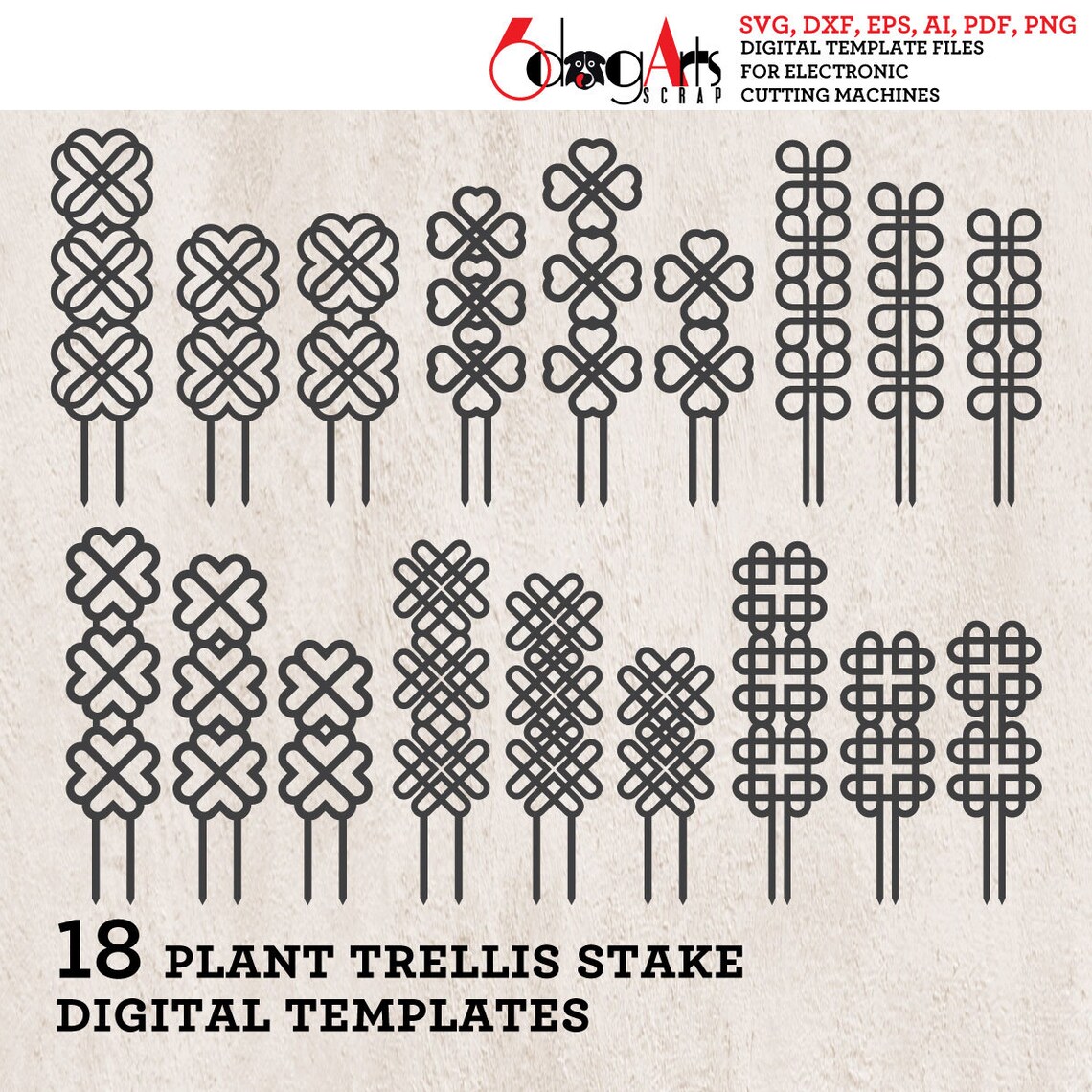 18 House Plant Trellis Stake Templates Vector Digital SVG DXF Files ...