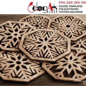 25 Christmas Octagonal Snowflake Wood Coaster Trivet Templates - Etsy