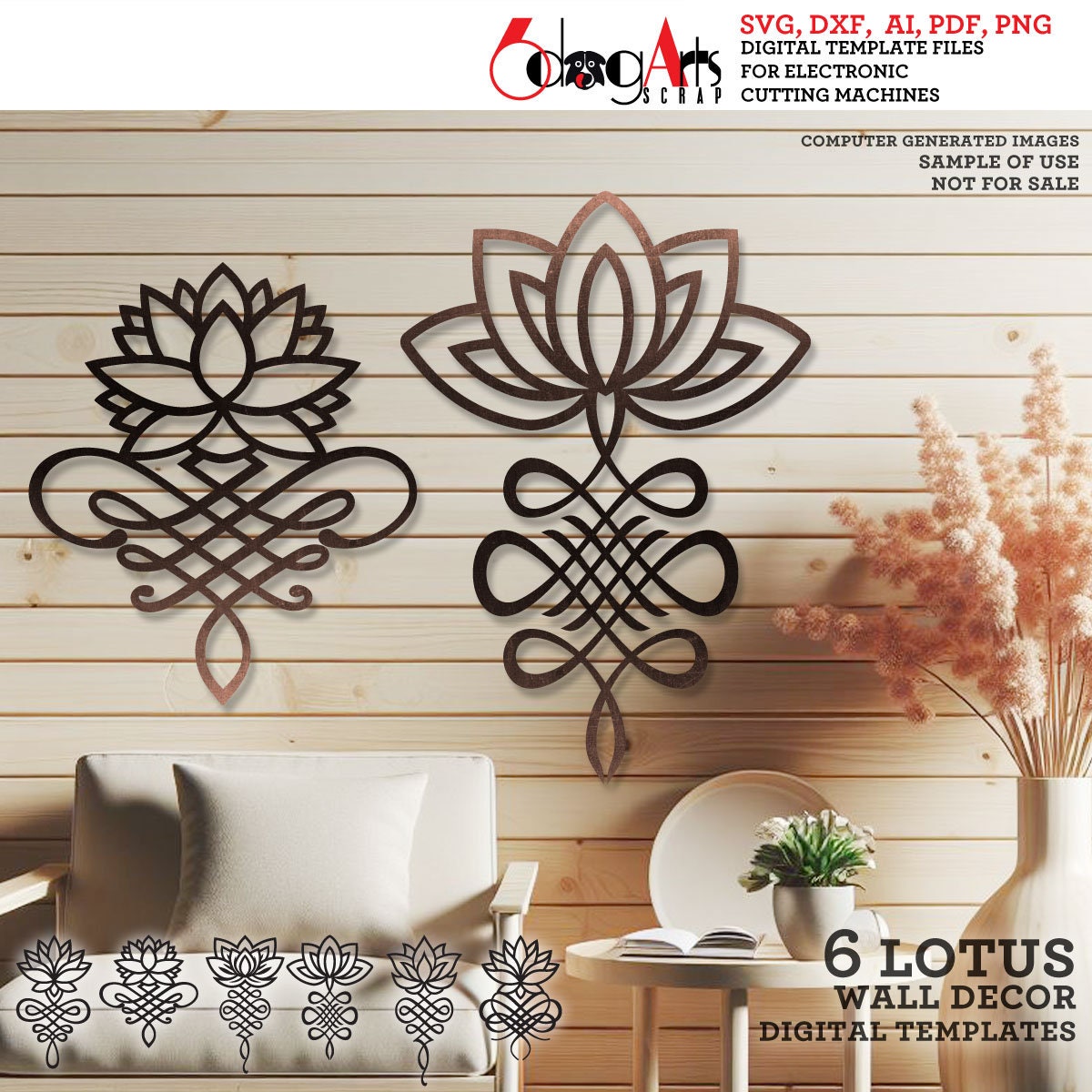 Lotus Flower Wall Decor Digital Templates SVG DXF Files Instant ...
