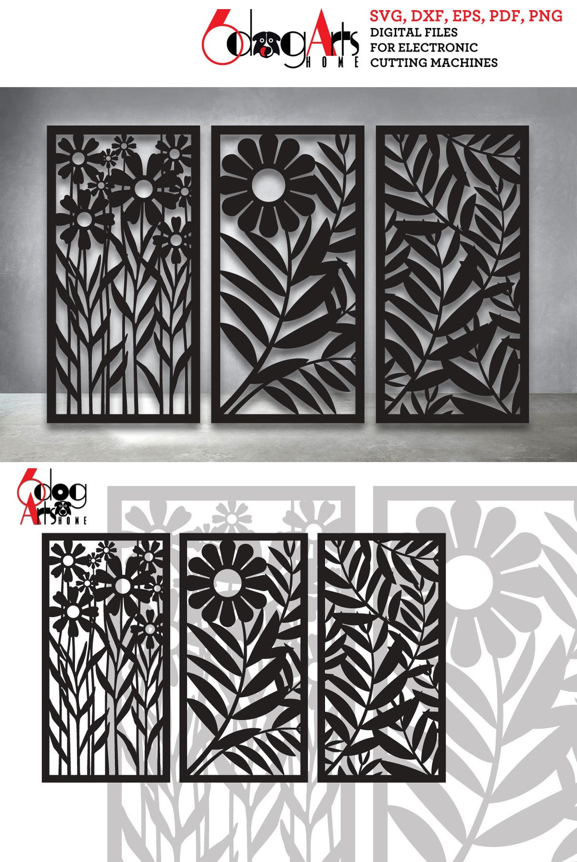 3 Floral Wall Decor Room Divider Partition Privacy Screen Templates ...