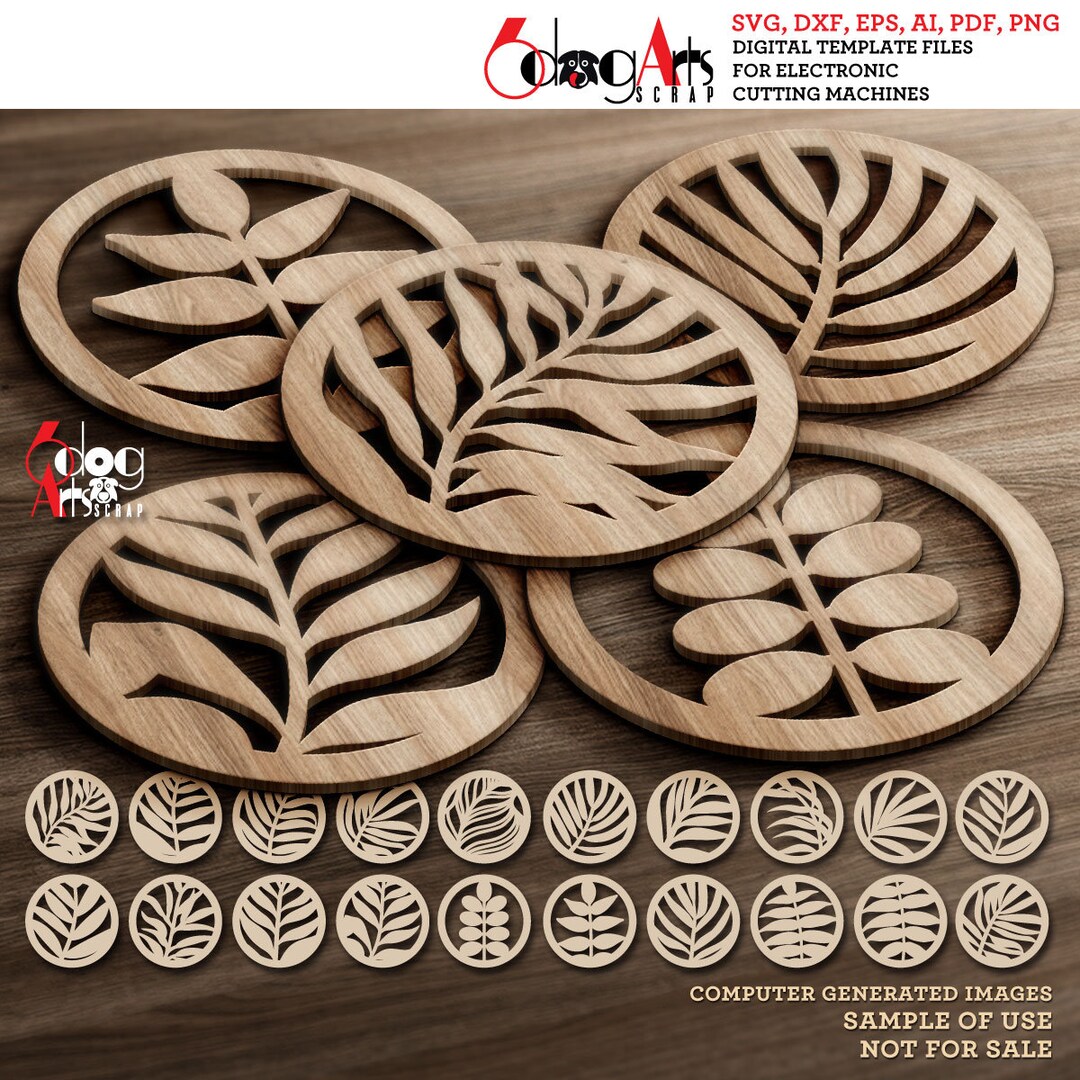 20 Round Foliage Coaster Trivet Wall Decor Templates Vector Digital SVG ...