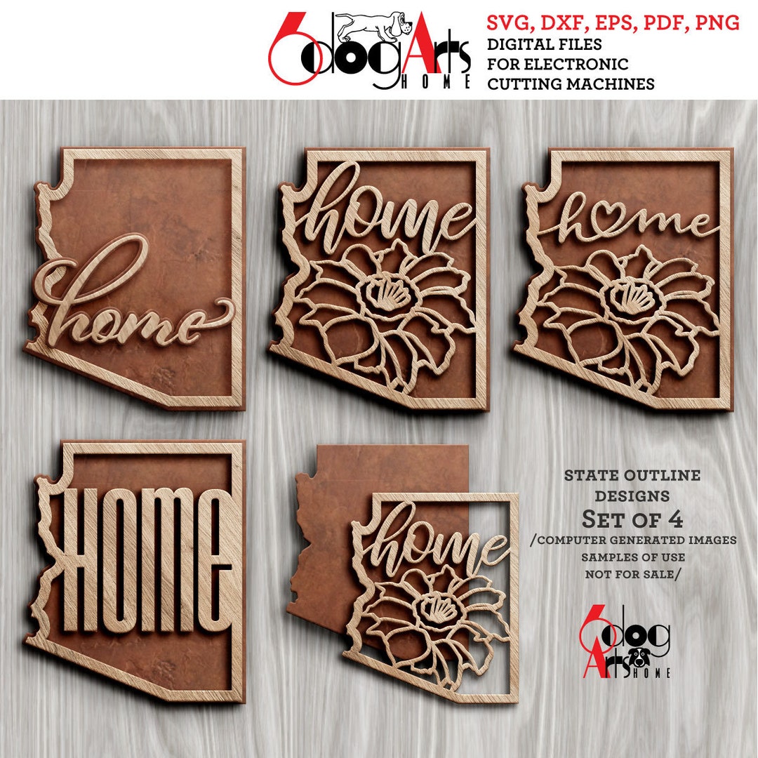 4 Arizona State Outline Home Wall Decor Layered Templates Vector ...