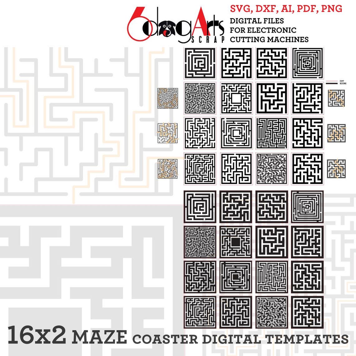 16x2 Maze Coaster Trivet Templates Bundle SVG DXF Files for Cnc Laser ...