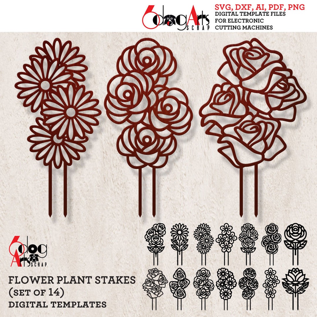 14 Flower Garden Trellis Stake Digital Templates Vector SVG DXF Files ...
