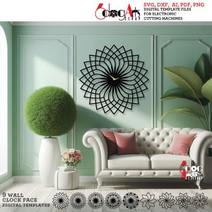 9 Geometric Wall Clock Face SVG DXF Templates Digital Vector Files ...