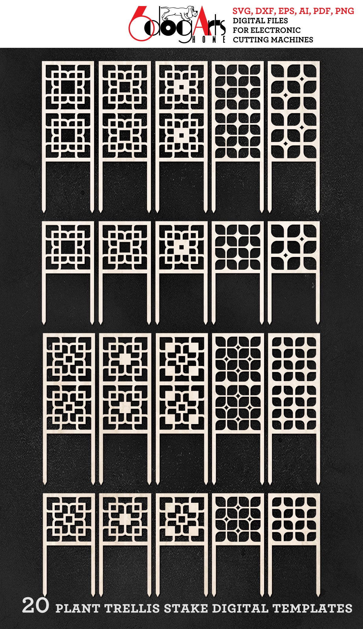 20 Plant Trellis Stake Templates Vector Digital SVG DXF Files Glowforge ...