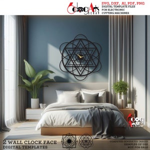 2 Geometric Wall Clock Face SVG DXF Templates Digital Vector Files ...