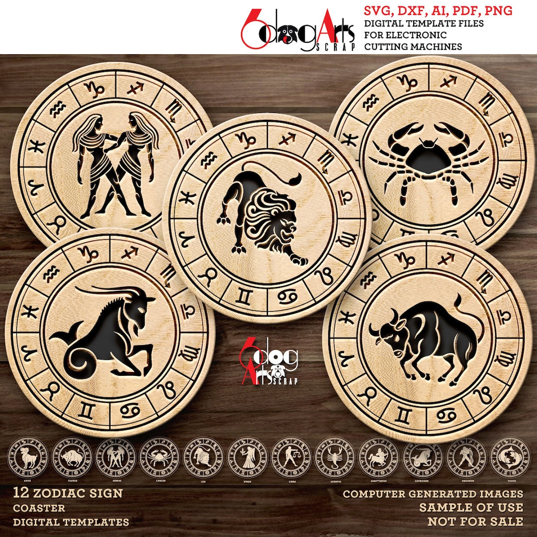 12 Zodiac Sign Horoscope Coaster Wall Decor Templates Digital SVG DXF ...