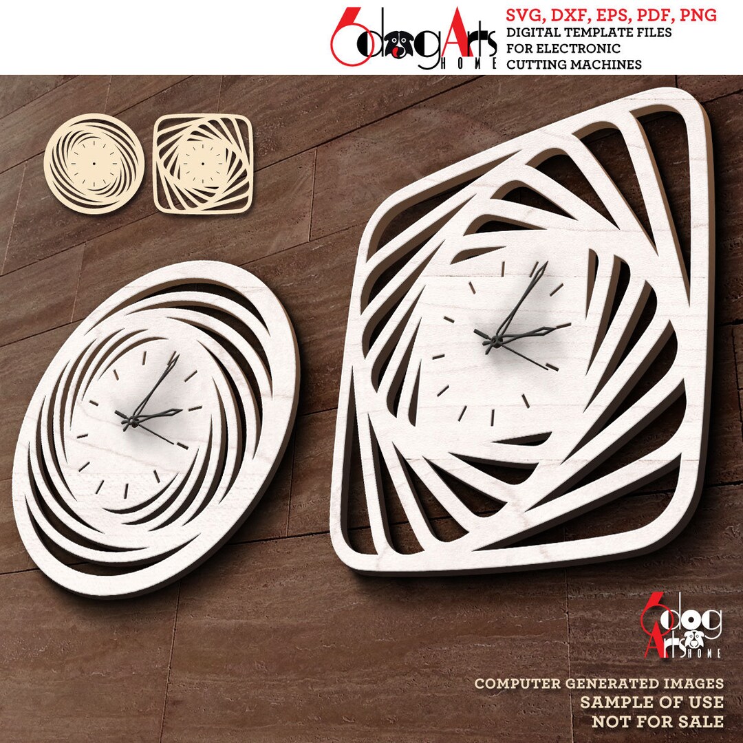 2 Minimalist Wall Clock Templates Digital Vector Files Svg Dxf Download ...