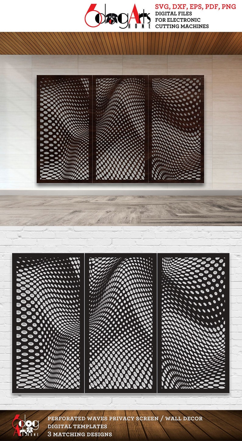3 Perforated Waves Wall Decor / Gate / Partition SVG / DXF Bundle ...