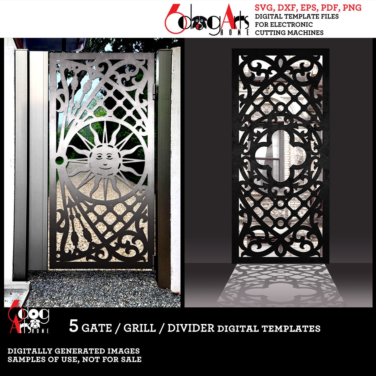 5 Heraldic Sun Gate / Partition SVG / DXF Bundle Digital Template Files ...
