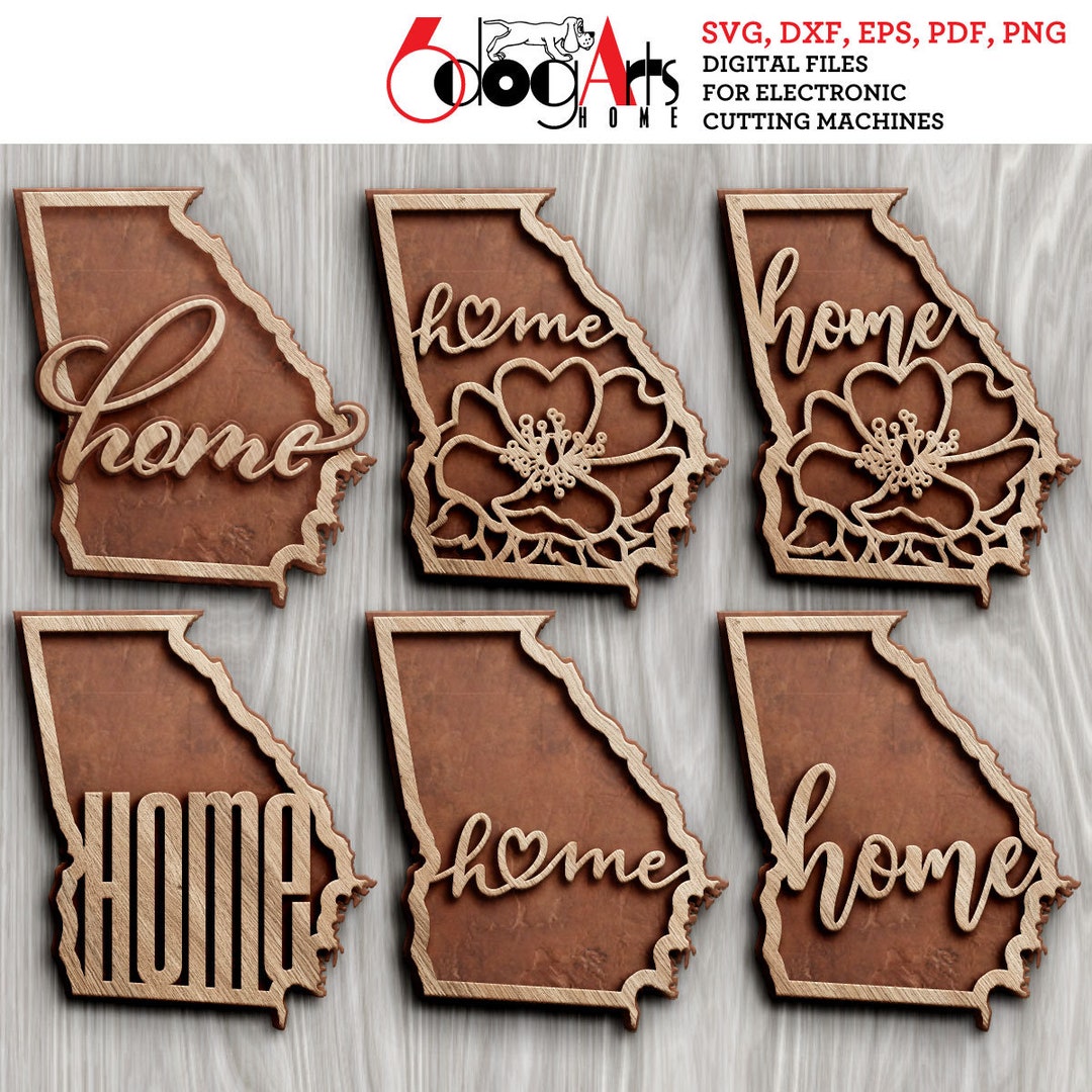 6 Georgia State Outline Home Wall Decor Layered Templates Vector ...