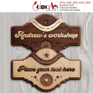Workshop Door Sign Wall Decor Customizable Layered Template Digital SVG ...
