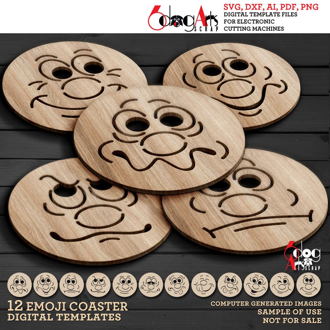 12 ronde Emoji smiley Coaster onderzetter muur decor sjablonen Vector ...