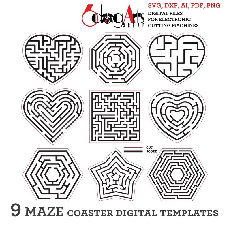 9 Maze Coaster Trivet Templates Vector Digital SVG DXF Files Cnc Laser ...