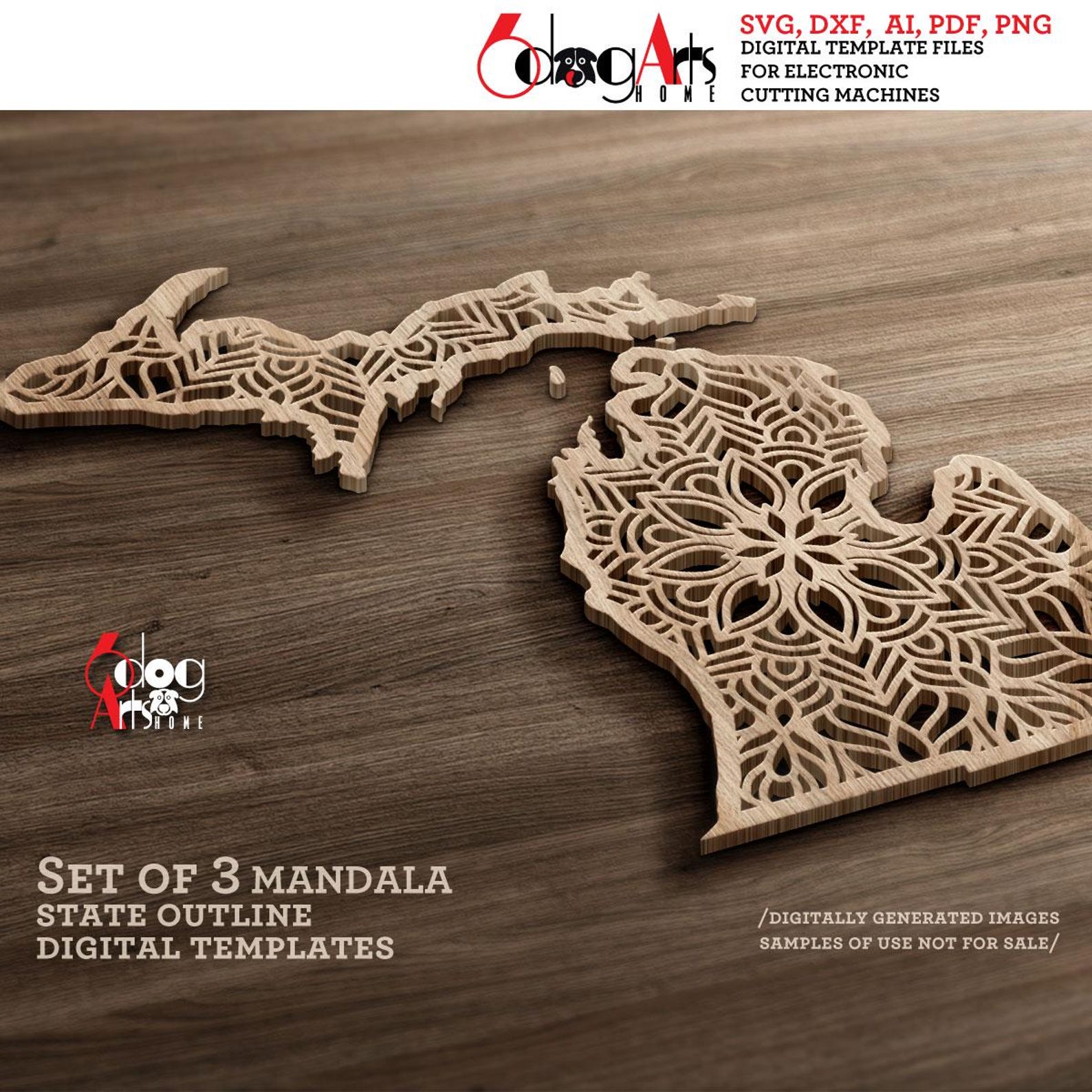 3 Michigan State Outline Mandala Wall Decor Layered Templates Vector ...