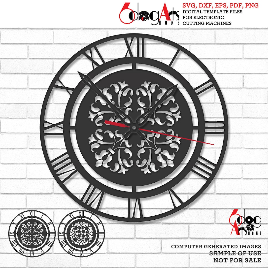 2 Wall Clock Templates Digital Vector Files Svg Dxf Instant Download ...
