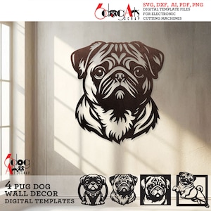 4 Pug Dog Wall Decor Digital Templates SVG DXF Files Instant Download ...