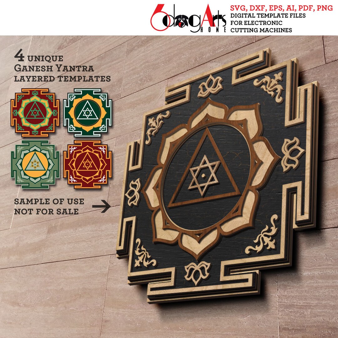 4x Ganesh Yantra Hinduism Buddhism Sacred Geometry Wall Decor ...