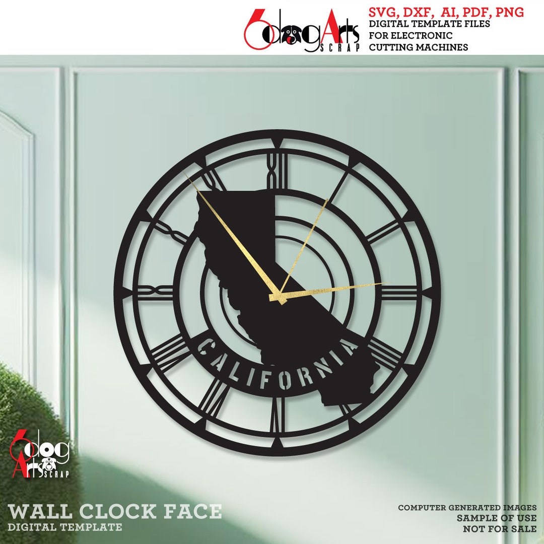 California State Map Wall Clock Face SVG DXF Digital Template Instant ...