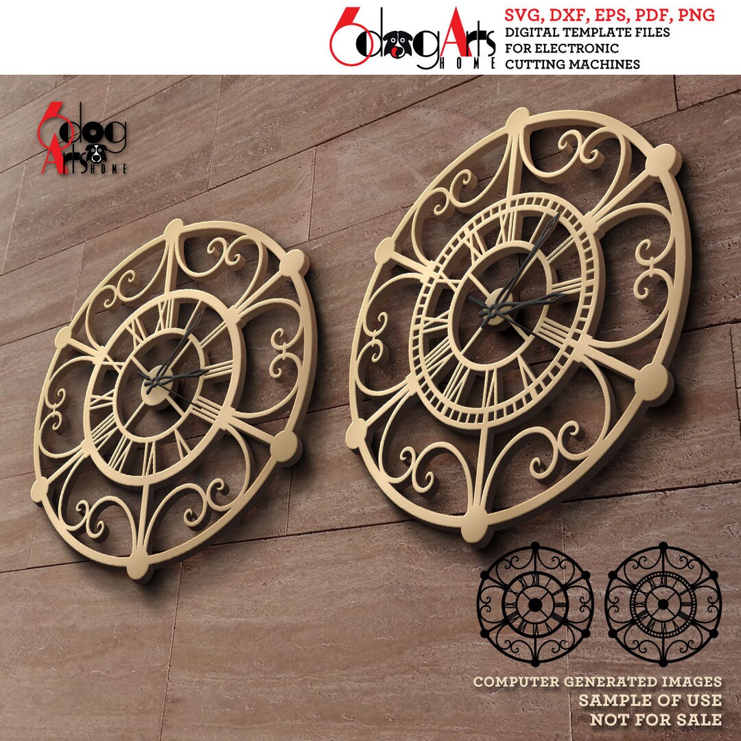 2 Filigree Wall Clock Templates Digital Vector Files Svg Dxf Instant ...