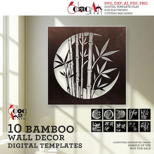 10 Bamboo SVG DXF Wall Decor Stencil Digital Templates Vector Files ...