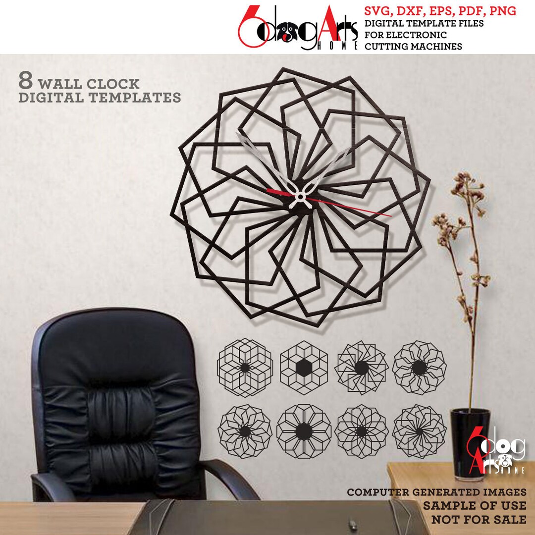 8 Geometric Wall Clock Templates Digital Vector Files Svg Dxf Download ...
