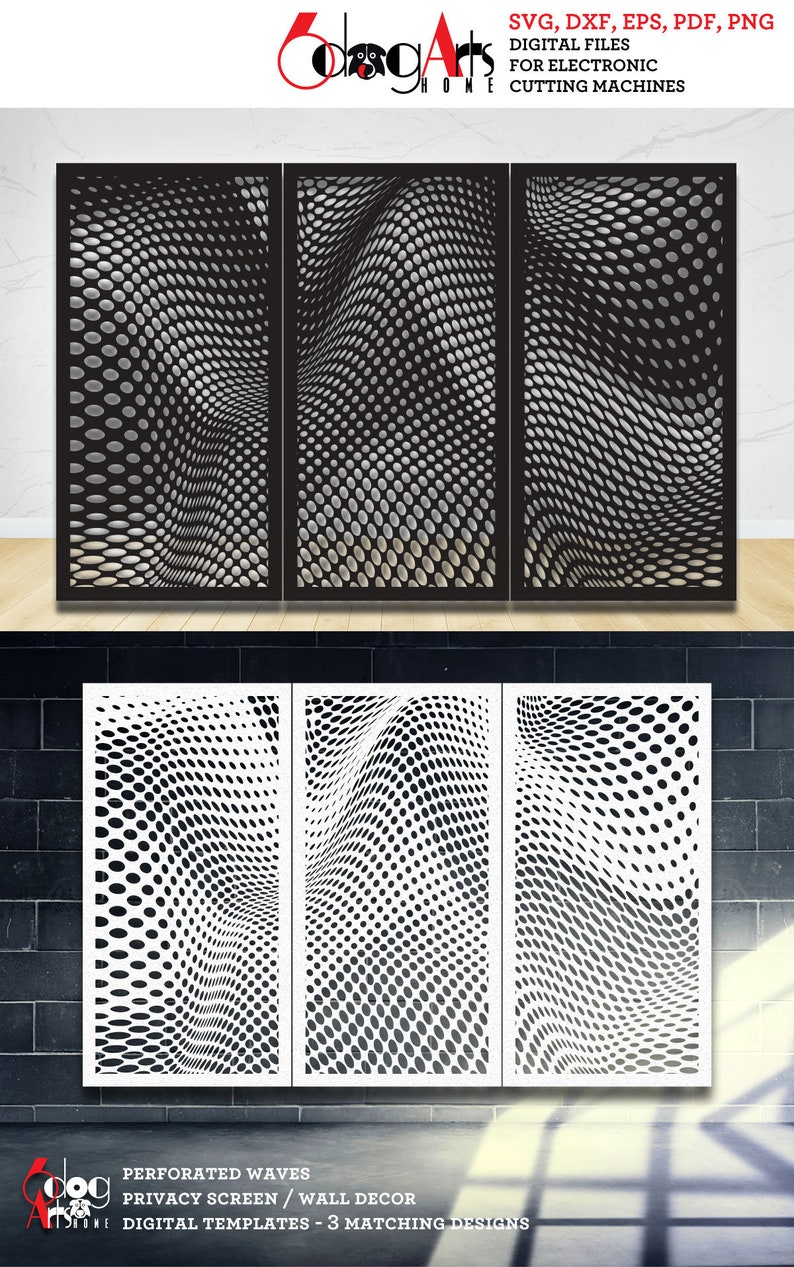 3 Perforated Waves Wall Decor / Gate / Partition SVG / DXF Bundle ...