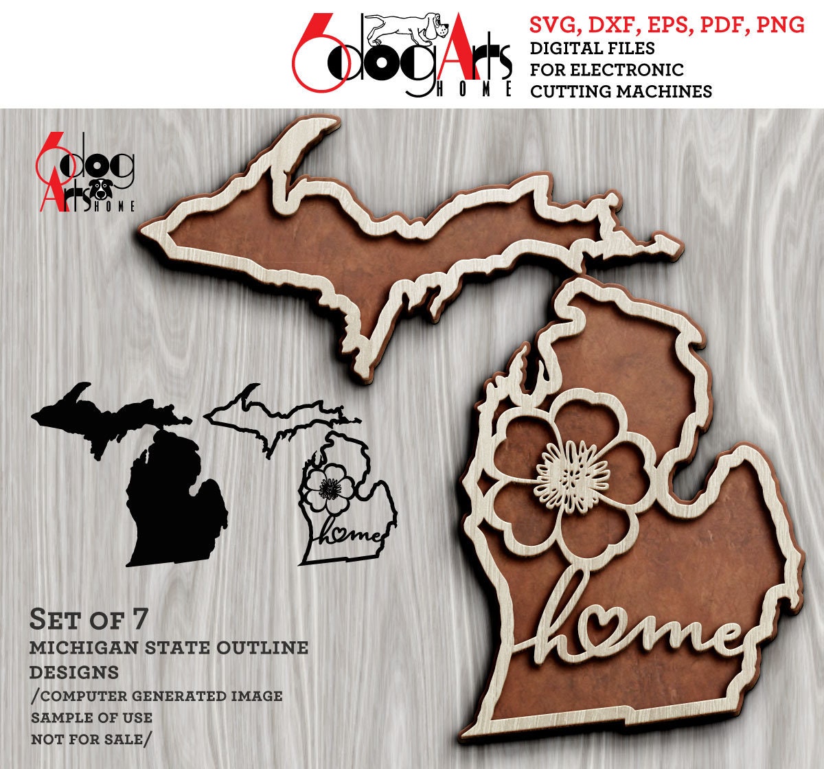 7 Michigan State Outline Home Wall Decor Layered Templates Vector ...