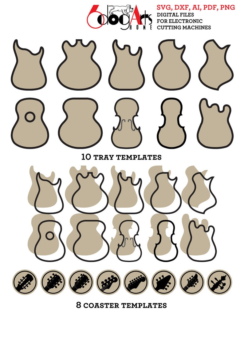 Music Layered SVG DXF Templates - Guitar, Violin Tray, Coaster Digital ...