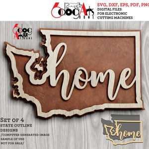 4 Washington State Outline Home Wall Decor Layered Templates Vector ...