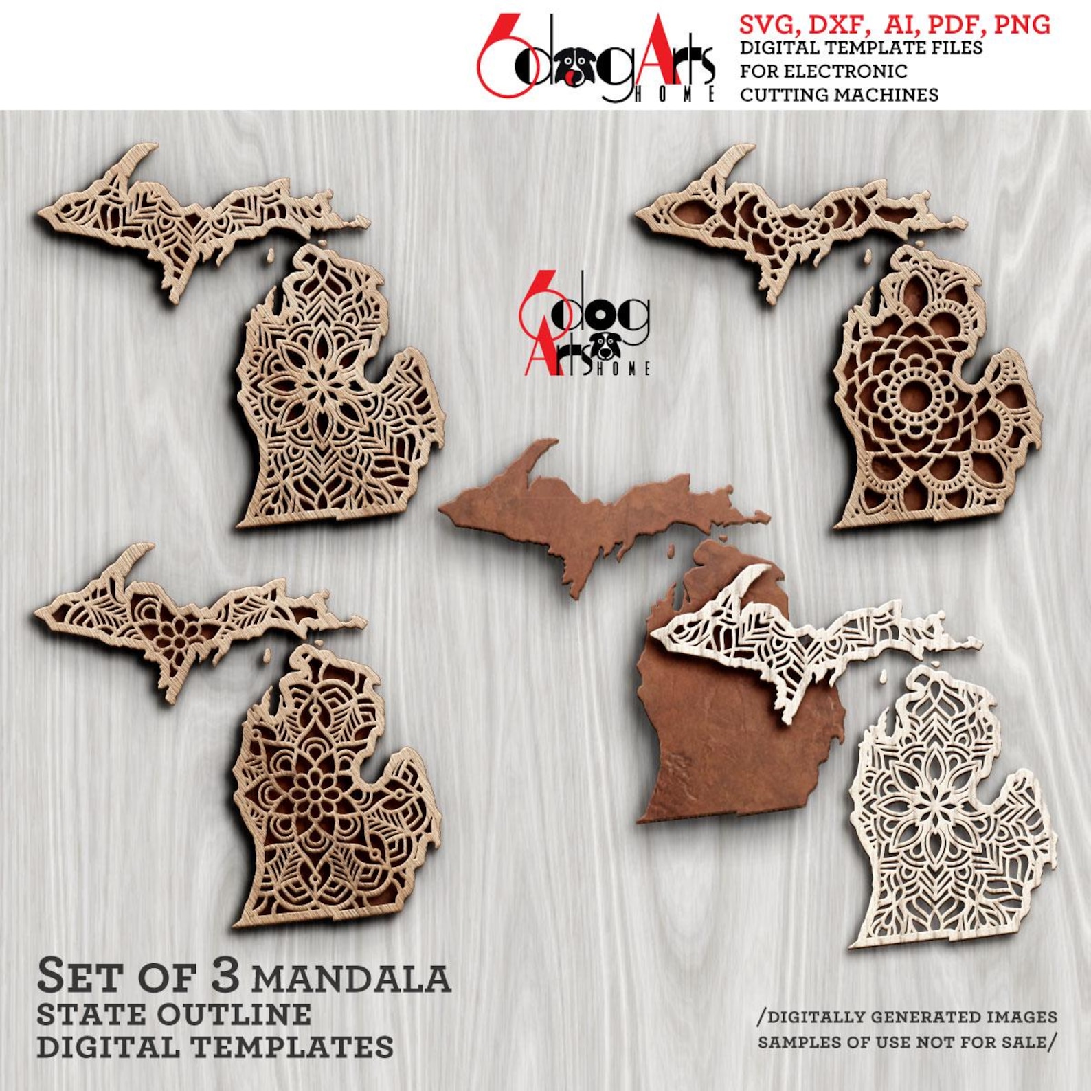 3 Michigan State Outline Mandala Wall Decor Layered Templates Vector ...