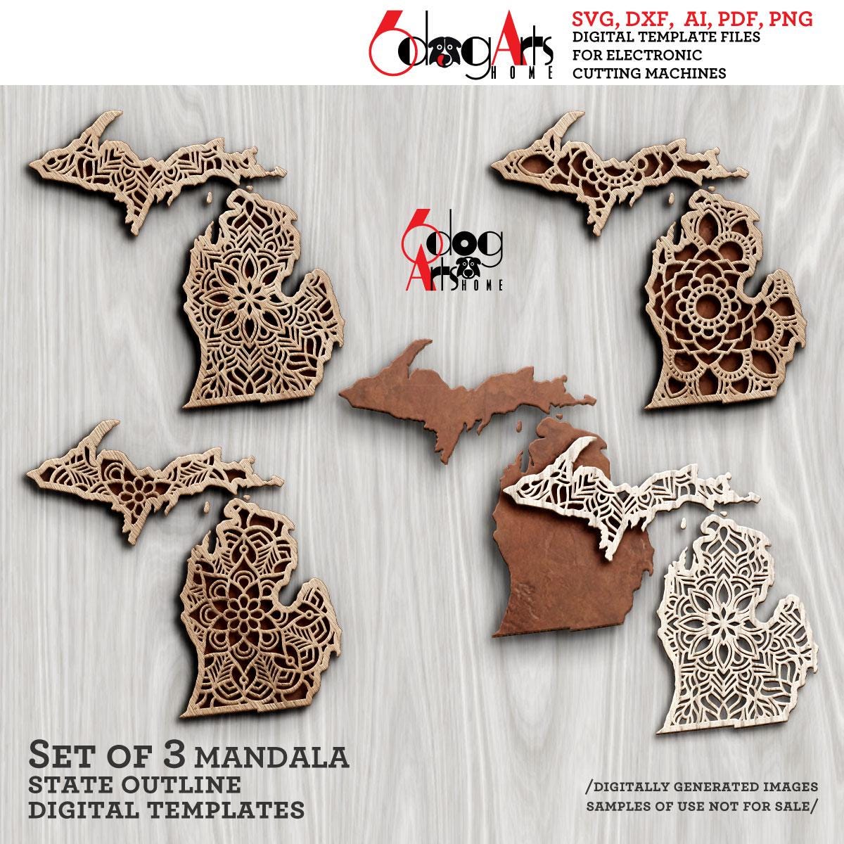 3 Michigan State Outline Mandala Wall Decor Layered Templates Vector ...