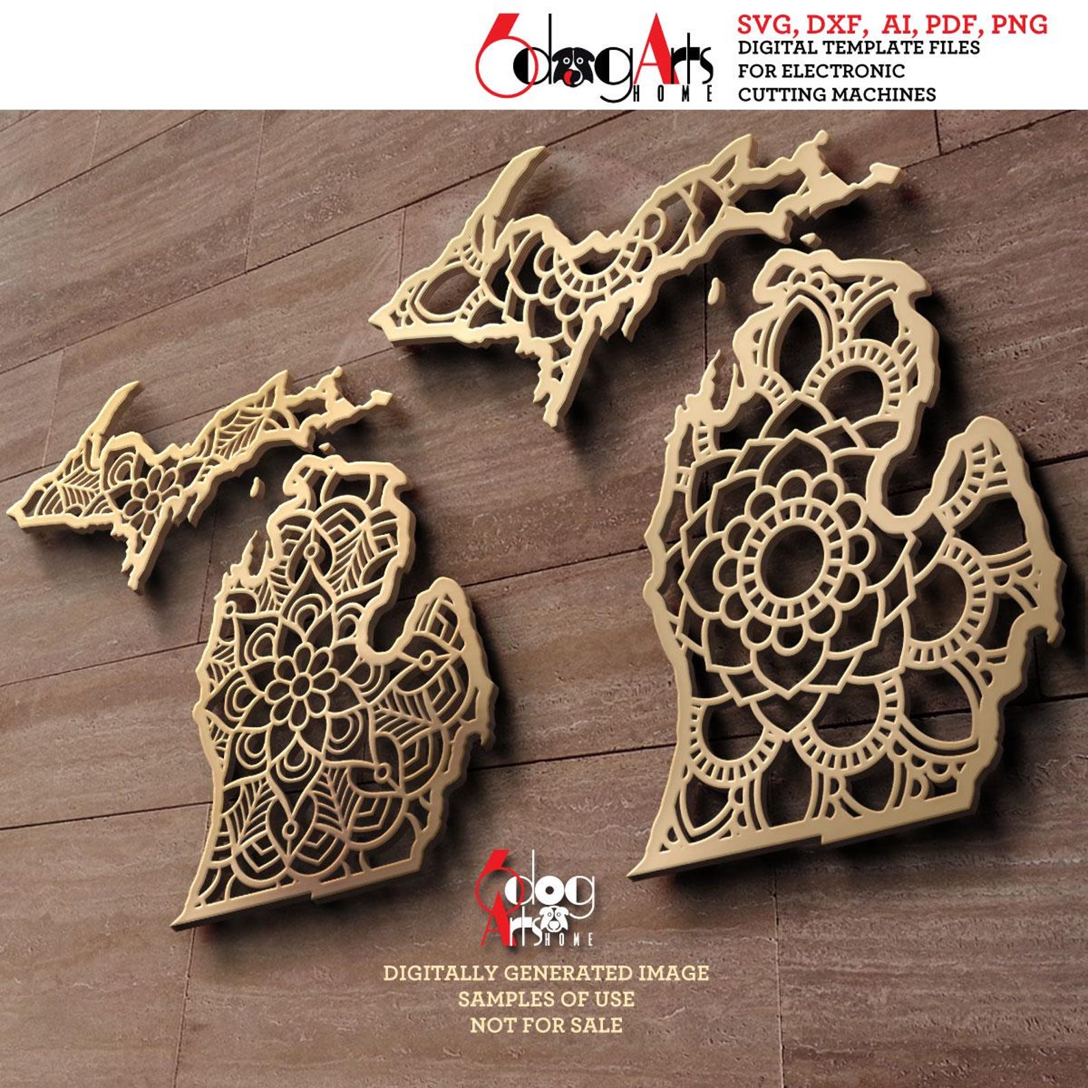 3 Michigan State Outline Mandala Wall Decor Layered Templates Vector ...
