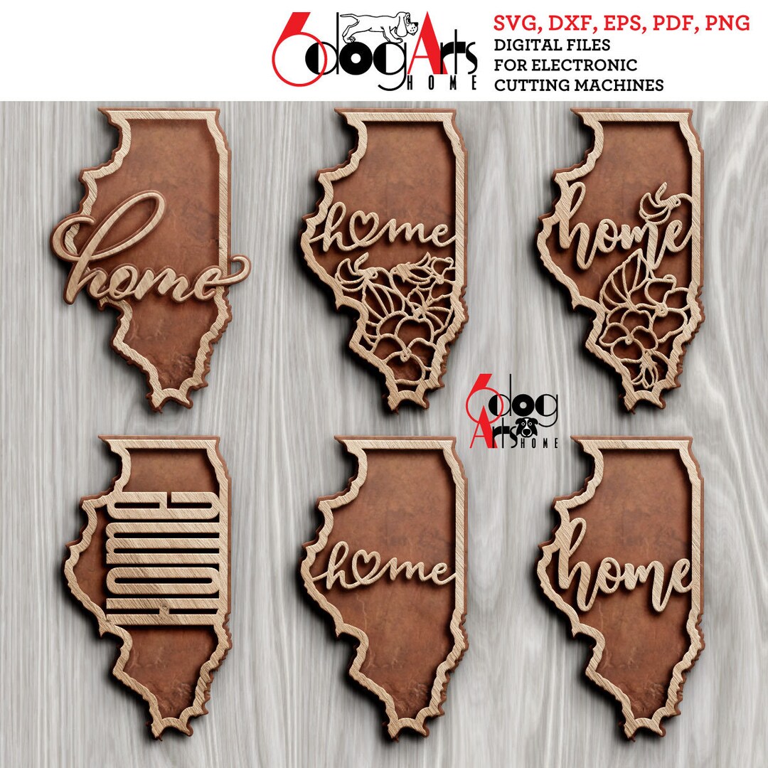 6 Illinois State Outline Home Wall Decor Layered Templates Vector ...