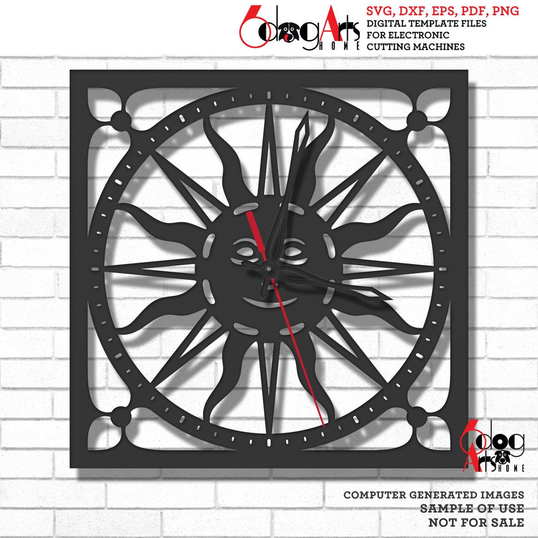 Sun Wall Clock Template Digital Vector Files Svg Dxf Instant Download ...