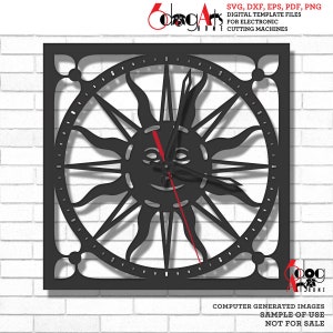 Sun Wall Clock Template Digital Vector Files Svg Dxf Instant Download Home Decor Laser Metal ...