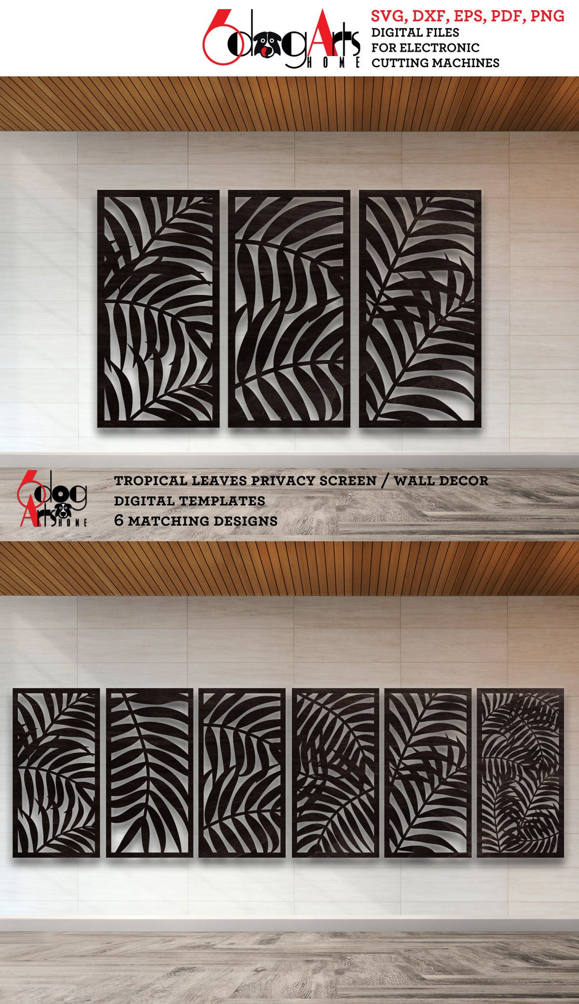 6 Tropical Leaves Wall Decor Room / Partition SVG / DXF Bundle Digital ...