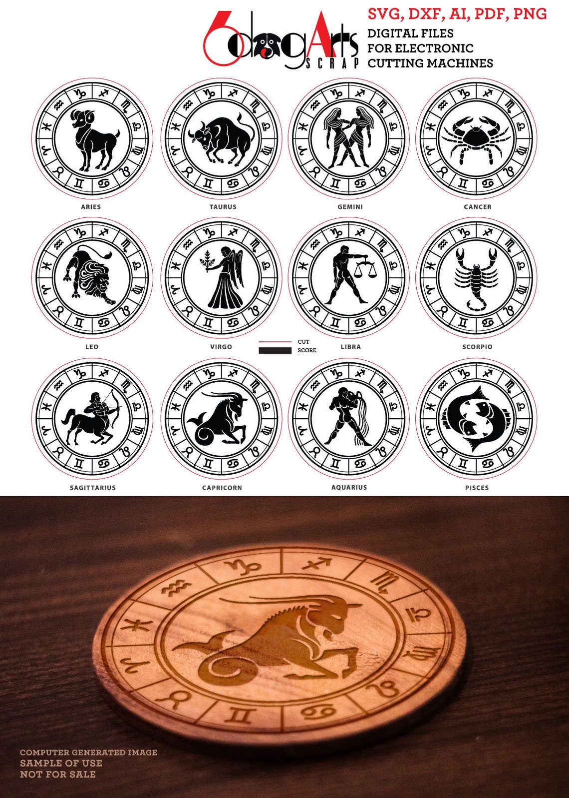 12 Zodiac Sign Horoscope Coaster Wall Decor Templates Digital SVG DXF ...